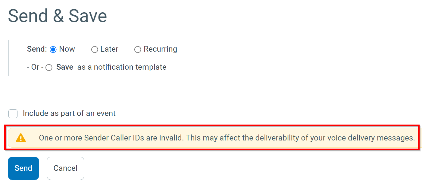 EBS: 'One or more Sender Caller IDs are invalid. This may affect the deliverability of your ...
