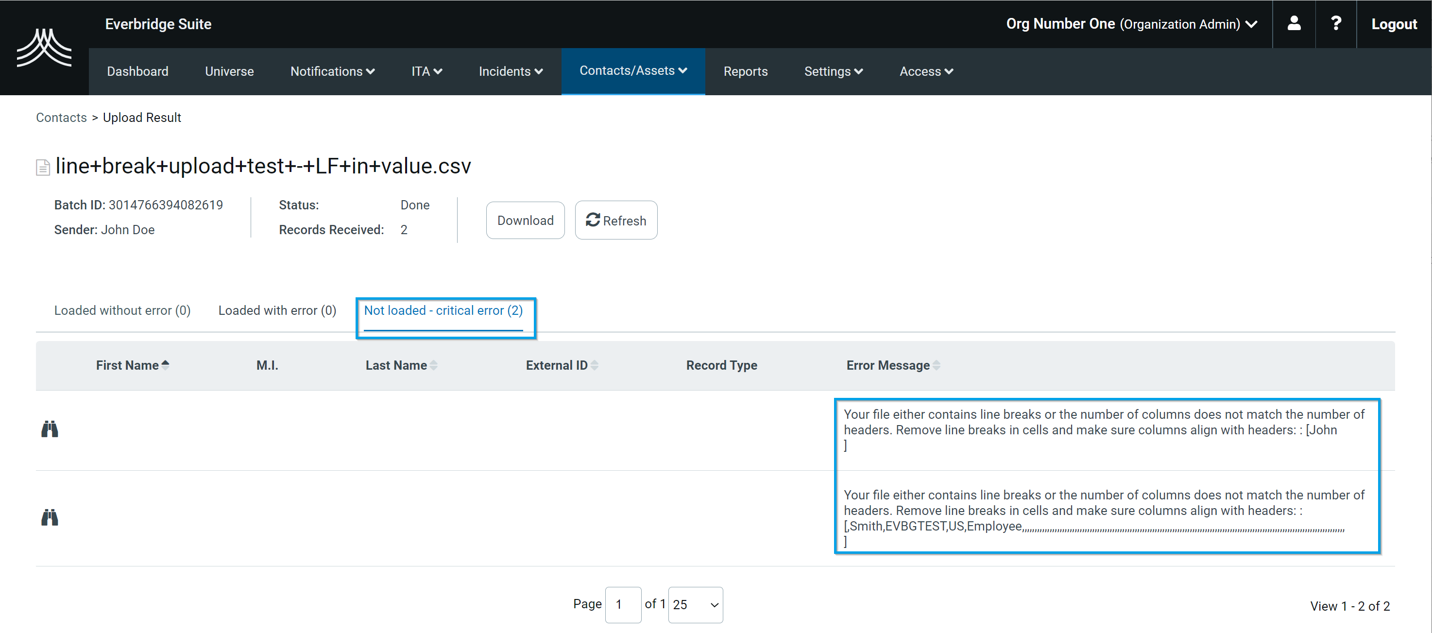 Ebs Contact Upload Error Code Your File Either Contains Line Breaks Or The Number Of Columns