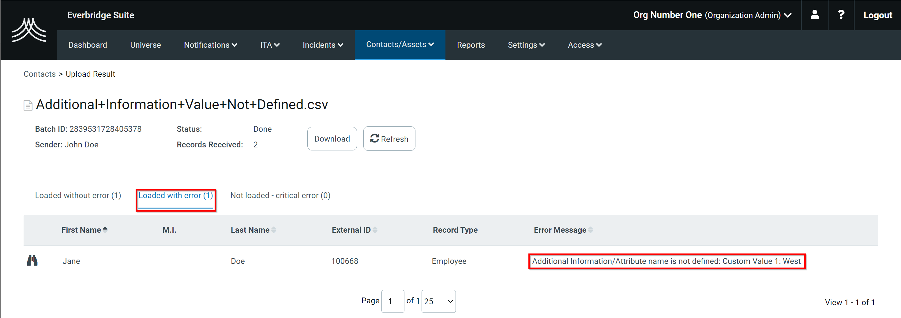 EBS: Contact Upload Error Code: 'Additional Information/Attribute name is not defined ...