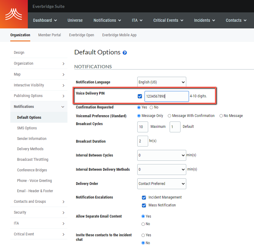 EBS: How to Configure a Voice Delivery PIN in Everbridge Suite – Everbridge